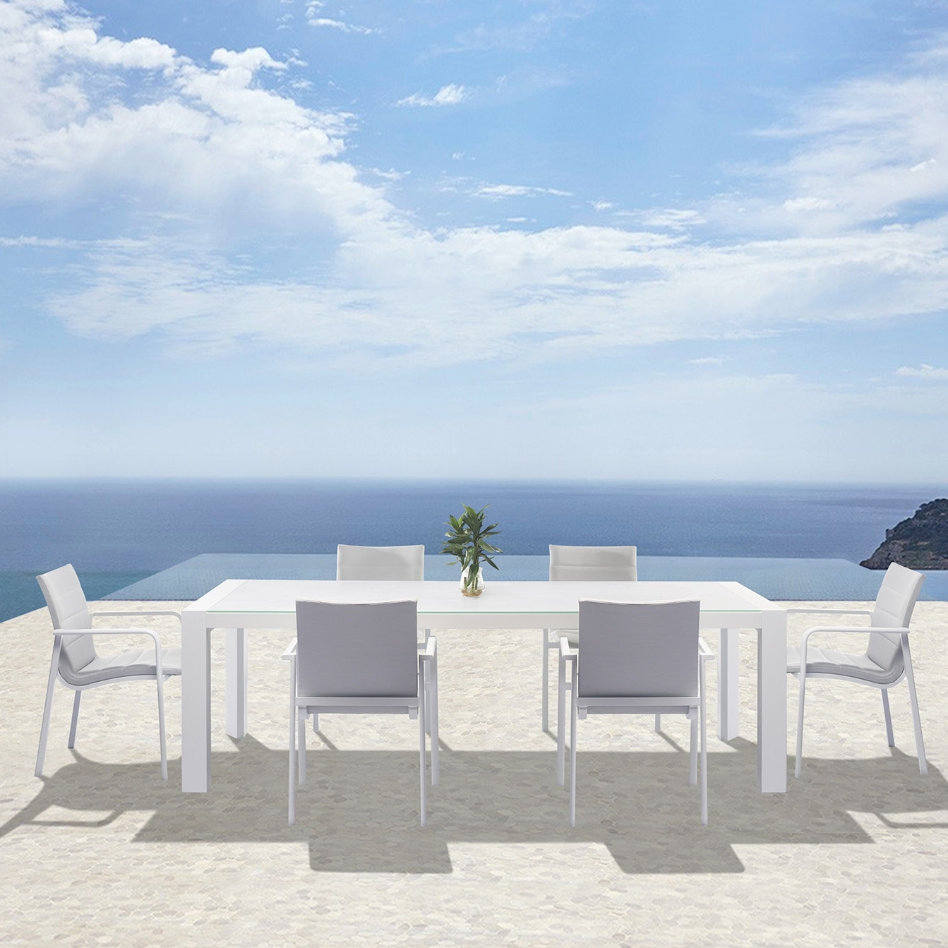 Santa Monica White 7-piece Outdoor Dining Set With Santa Monica White ...