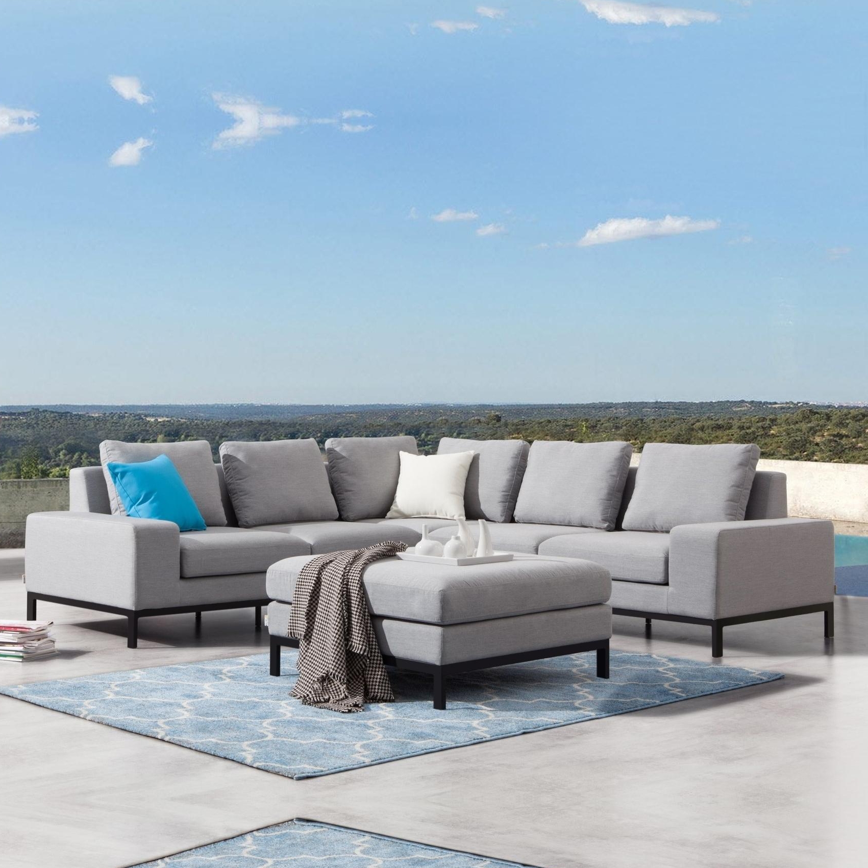 Jervis Outdoor Fabric Corner Lounge With Ottoman | Lavita Outdoor